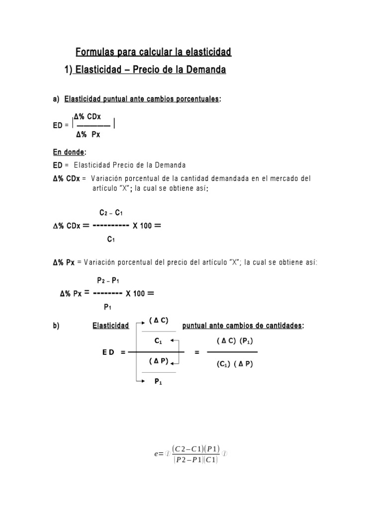 Fórmulas para Calcular La Elasticidad at | PDF | Elasticidad (economía) | Microeconomía