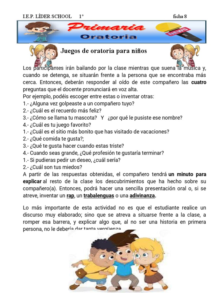 Ficha Del 1° y 2° Primaria - Ficha 8 | PDF | Hablar en público