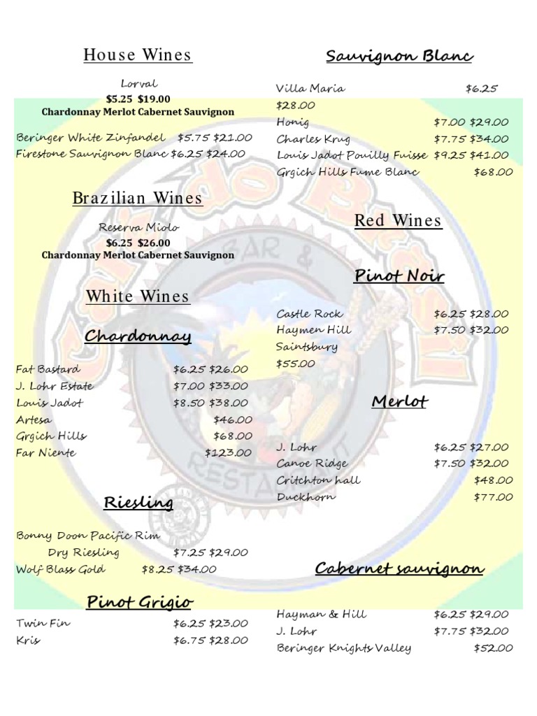 Wine List | PDF | Distilled Drinks | Wine