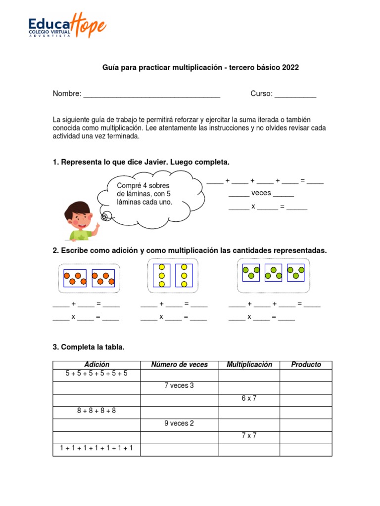 Guía de Multiplicación Tercero Básico | PDF | Multiplicación