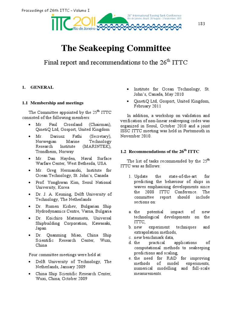26th ITTC Report On Seakeeping Analysis | PDF | Computational Fluid Dynamics | Waves