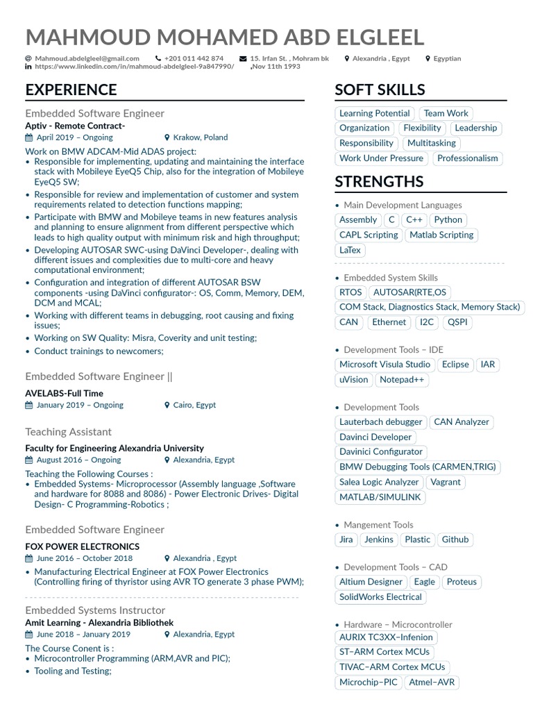 Mahmoud AbdElgleel Resume PDF | PDF | Microcontroller | Embedded System