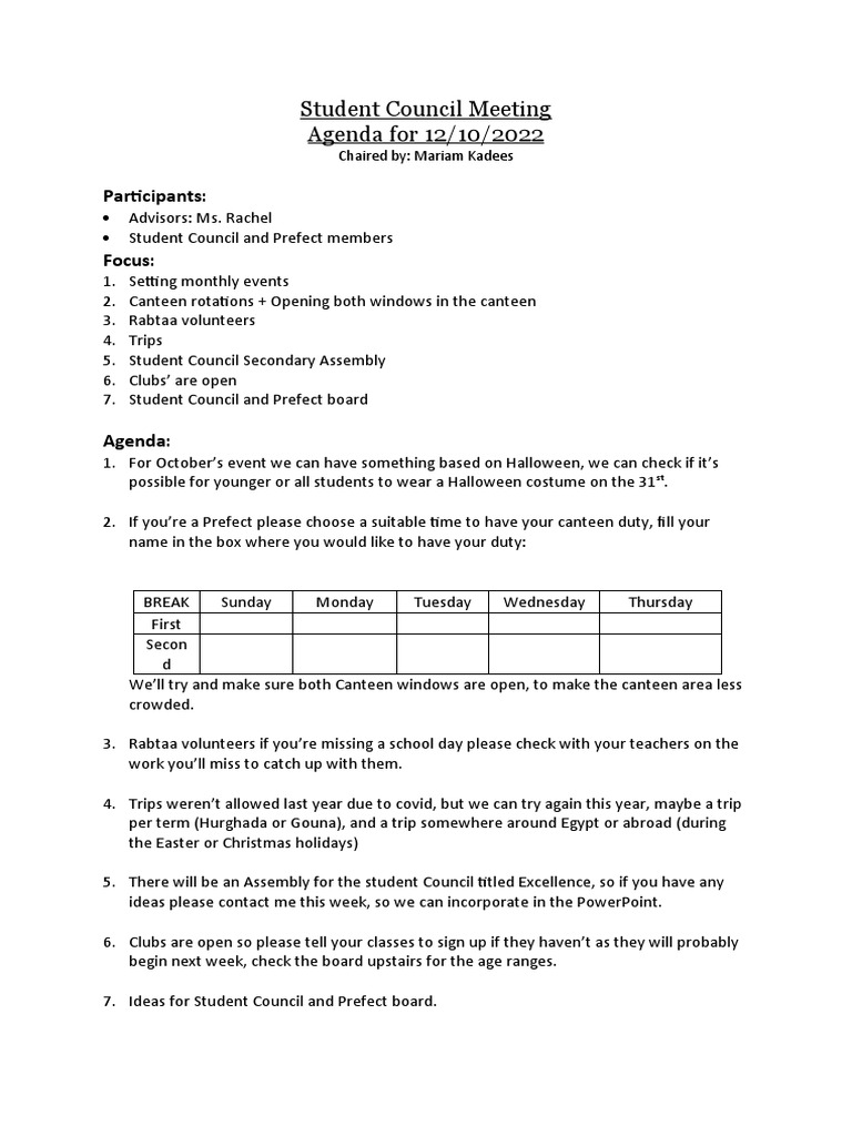 Student Council Meeting | PDF