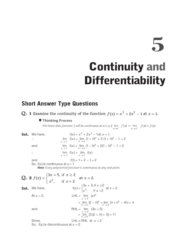 Continuity And Differentiability Ans Pdf Function Mathematics