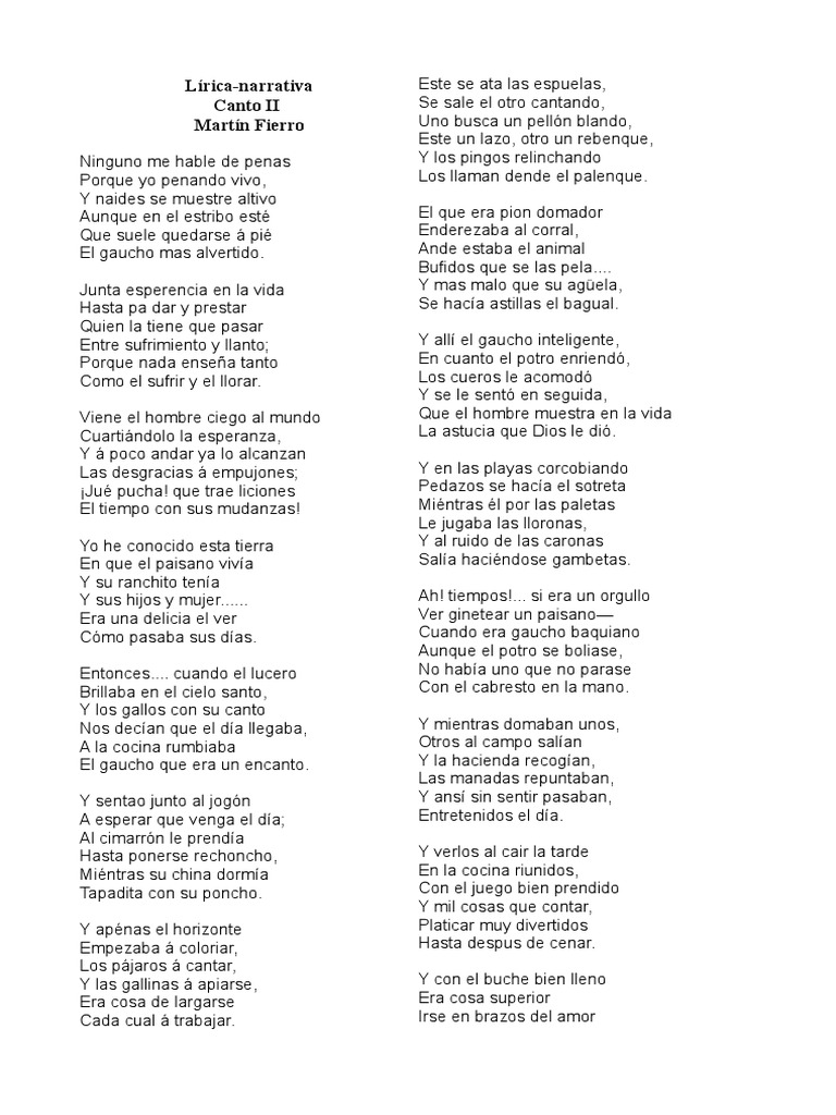 Canto II Martín Fierro | PDF | Arte | Poesía