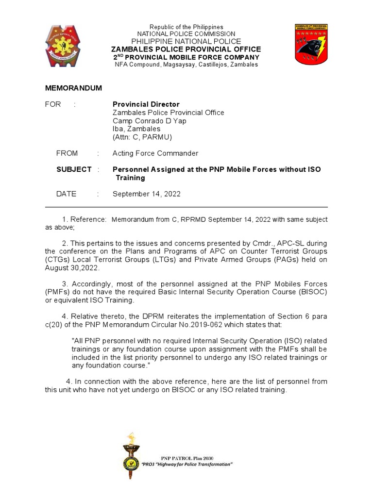 Personnel Assigned at The PNP Mobile Forces Without ISO Training | PDF ...