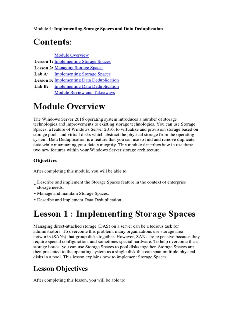 Module 4 Implementing Storage Spaces and Data Deduplication | PDF | Hard Disk Drive | Computer ...
