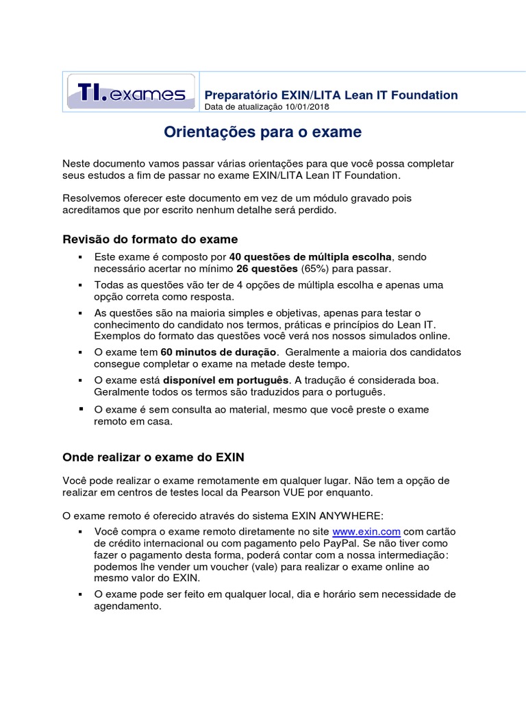 Guia Completo para o Exame EXIN/LITA Lean IT | PDF | Tempo | Aprendizado