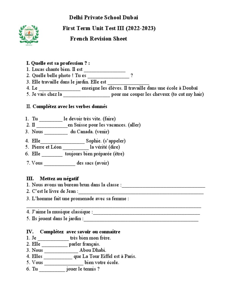 Révision de français pour l'école à Dubaï | PDF | Arts du langage et ...
