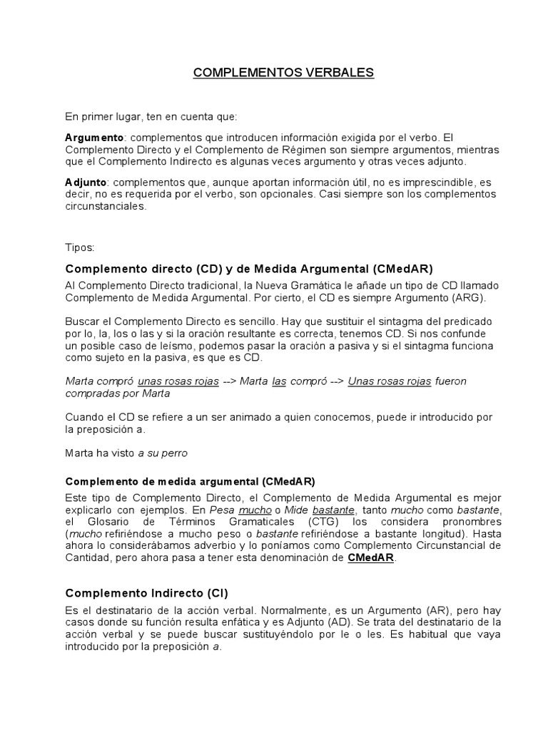 Guía de Complementos Verbales | PDF | Objeto (gramática) | Verbo