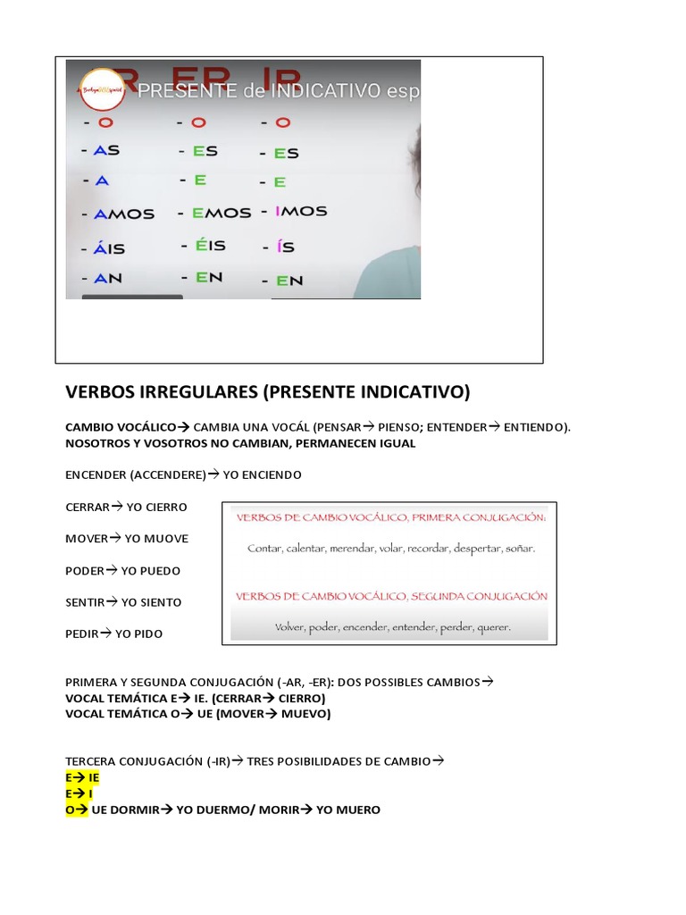 Conjugación de verbos irregulares en presente indicativo | PDF | Verbo ...