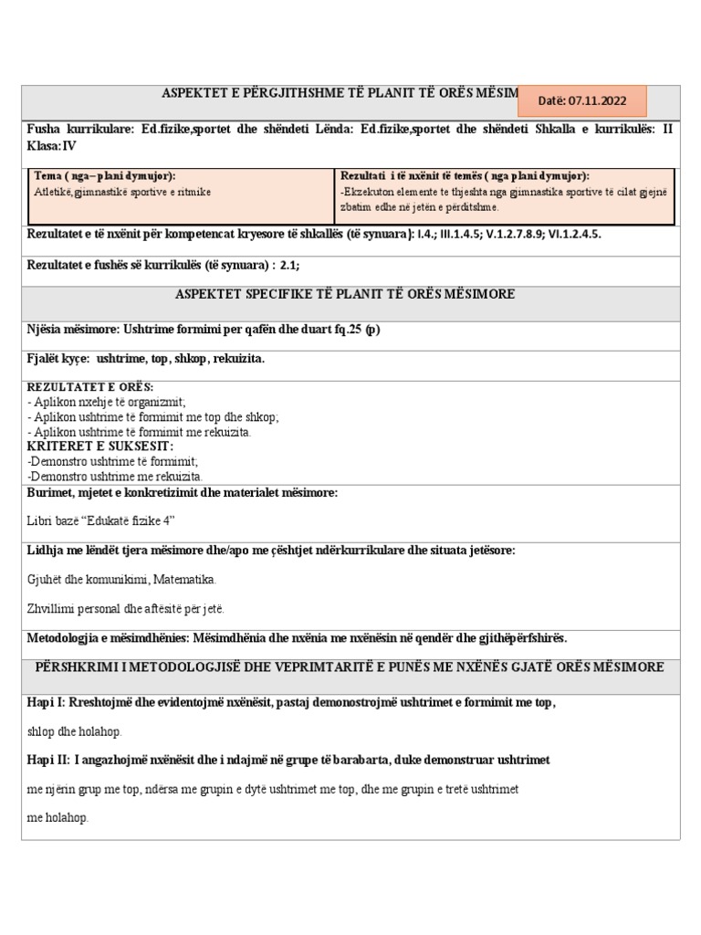 Ed - Fizike Sporti Dhe Shendeti 07.11.2022 | PDF