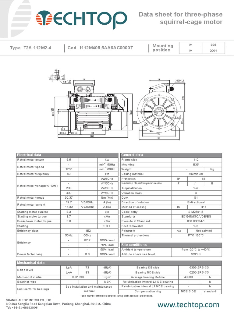 Ficha Técnica Motor Techtop | PDF | Electric Motor | Quantity
