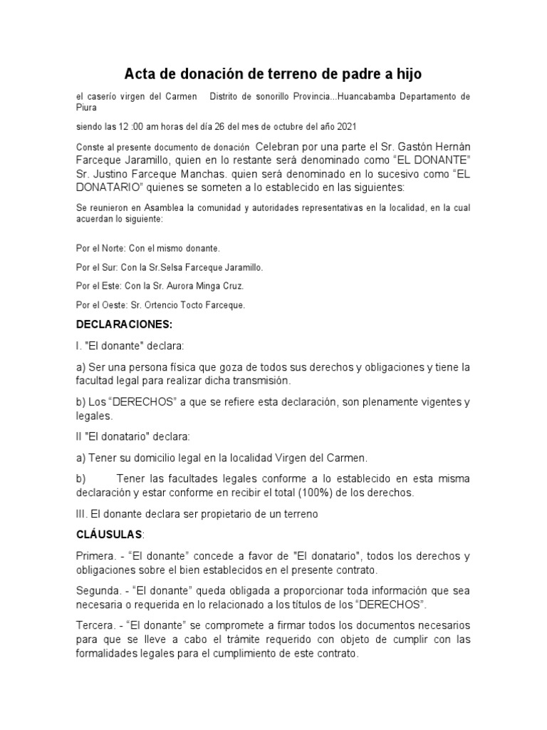 Formato Acta de Donacion de Terreno 3 | PDF | Donación | Justicia