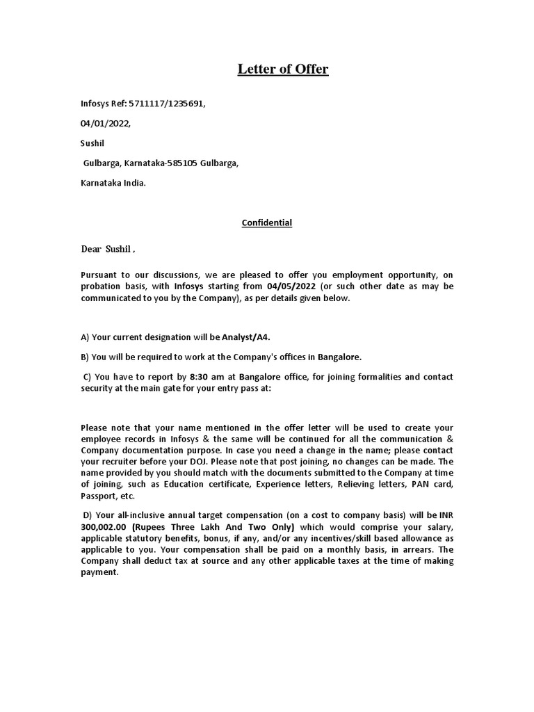 Offer Letter Template | Download Free PDF | Salary | Employment
