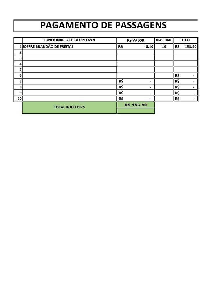 Planilha de VALE TRANSPORTE | PDF