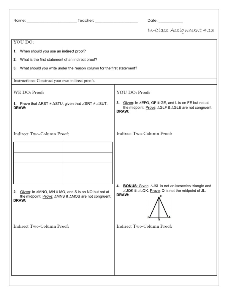 4.13: Intro To Indirect Proofs (Worksheet) | PDF