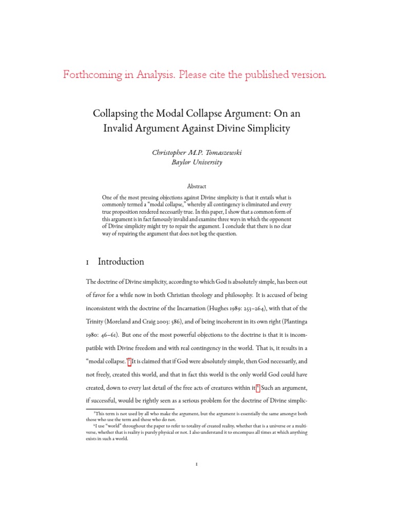 Collapsing The Modal Collapse Argument O | PDF | Argument | Logic