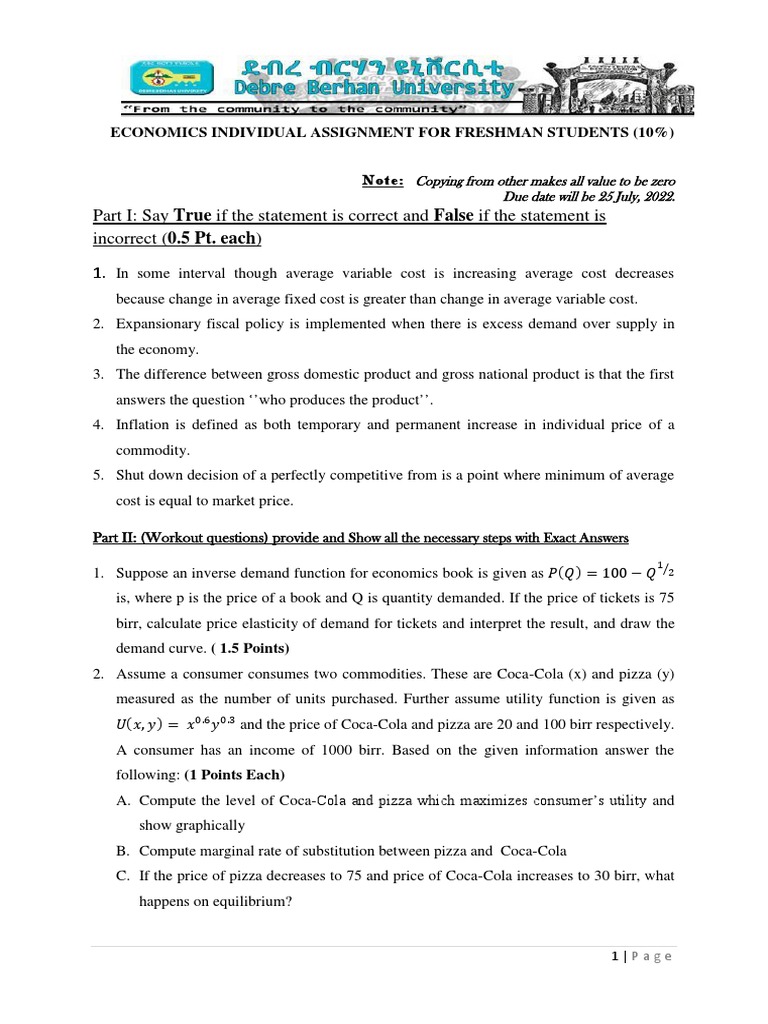 Freshman Economics Assignment Guide | PDF | Supply And Demand | Labour ...