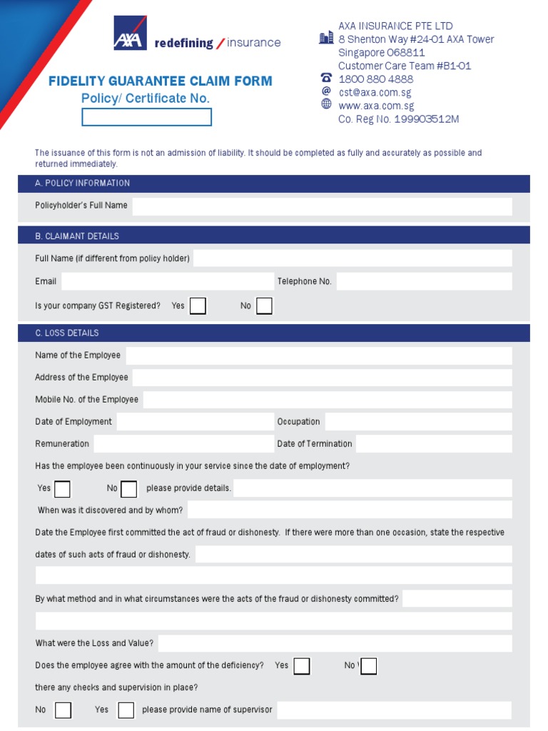 commercial_fidelity_guarantee_claim_form | PDF | Insurance | Employment