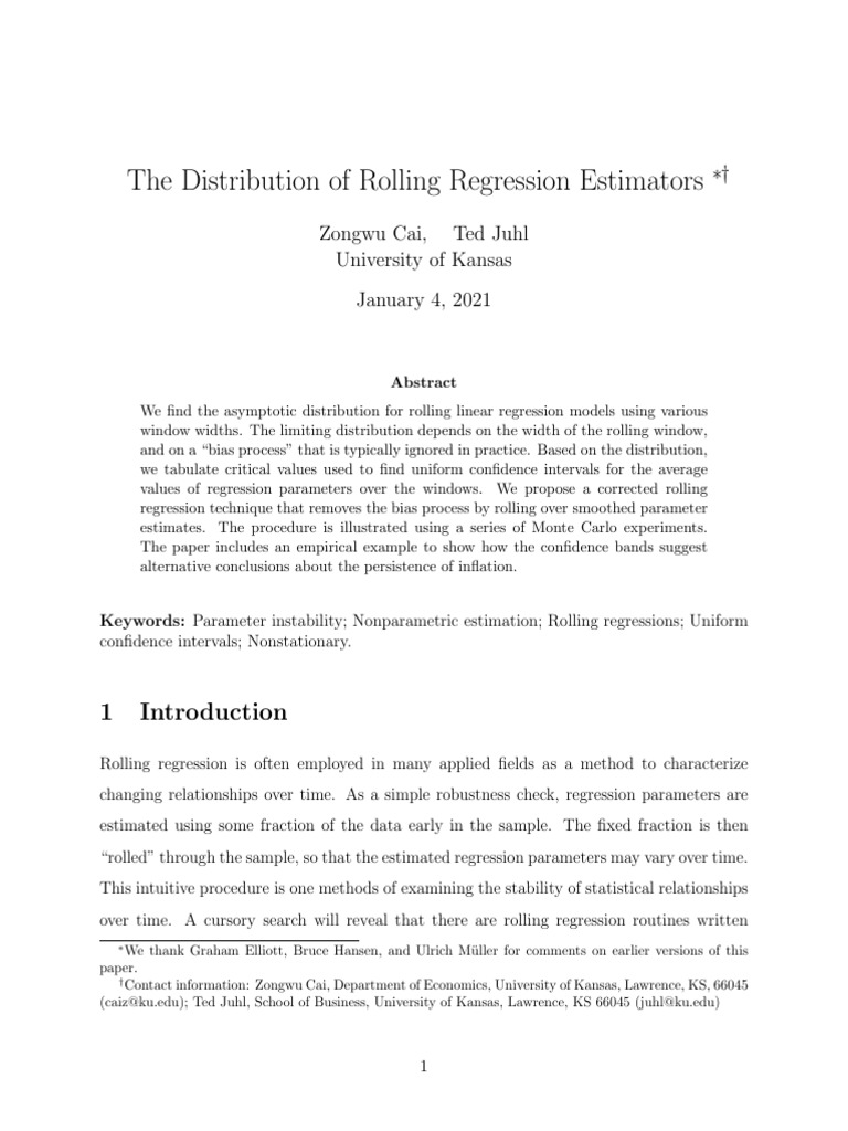 Rolling Regression Theory Pdf Regression Analysis Bias Of An Estimator