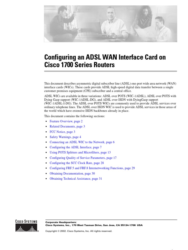 Configuring An ADSL WAN Interface Card On Cisco 1700 Series Routers | PDF | Asynchronous ...