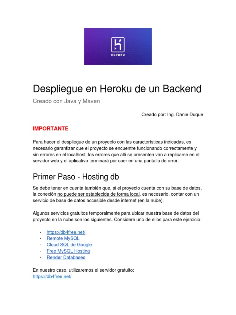 Despliegue en Heroku de Un Backend | PDF | Mi sql | Interfaz de línea de comando