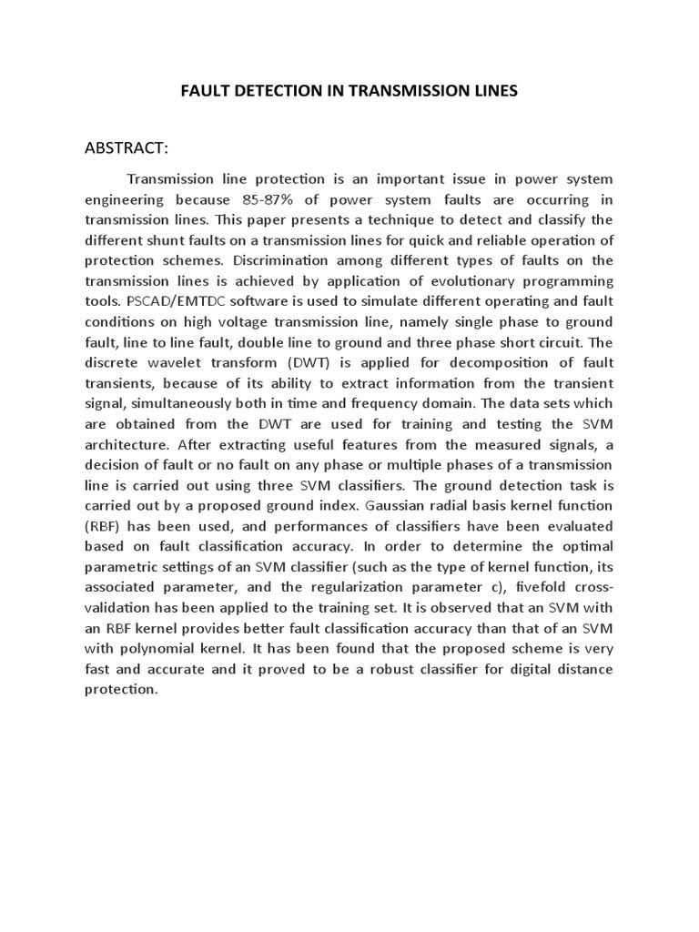 Fault Detection In Transmission Lines Pdf Transformer Electricity