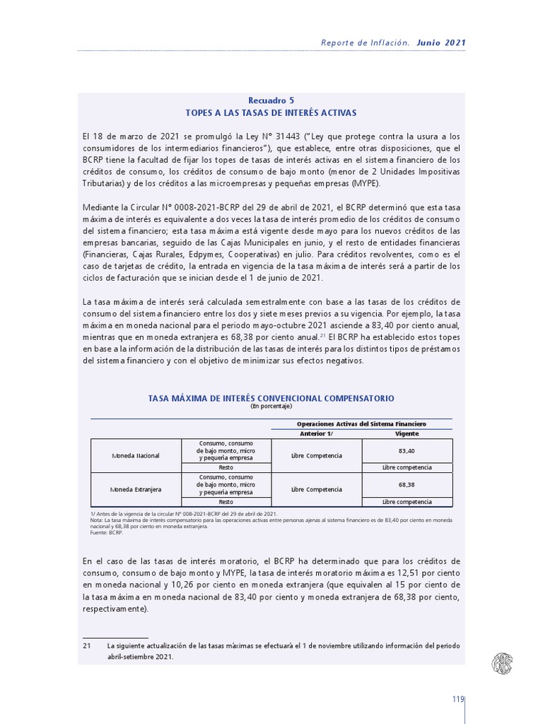 Tasa Máxima de Interés Convencional Compensatorio | PDF | Interés | Bancos