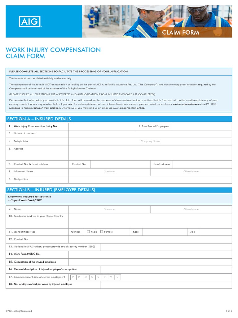Work Injury Compensation Claim Form Fillable | PDF | Insurance | Patient