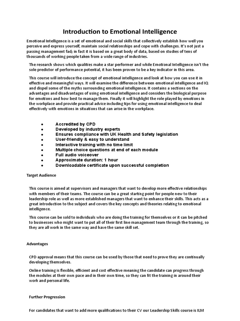 Introduction To Emotional Intelligence | PDF | Emotional Intelligence ...