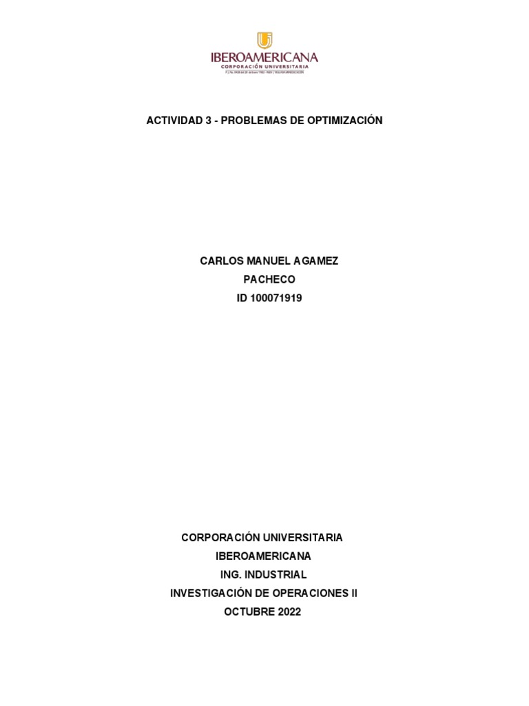 Actividad 3 Problemas de Optimizaci | PDF | Optimización Matemática | Ecuaciones
