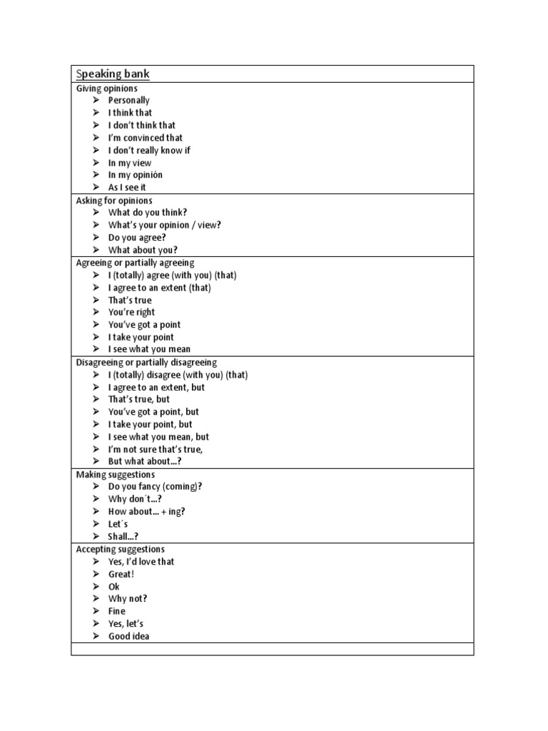 Speaking Bank | PDF | Home & Garden | Self-Improvement