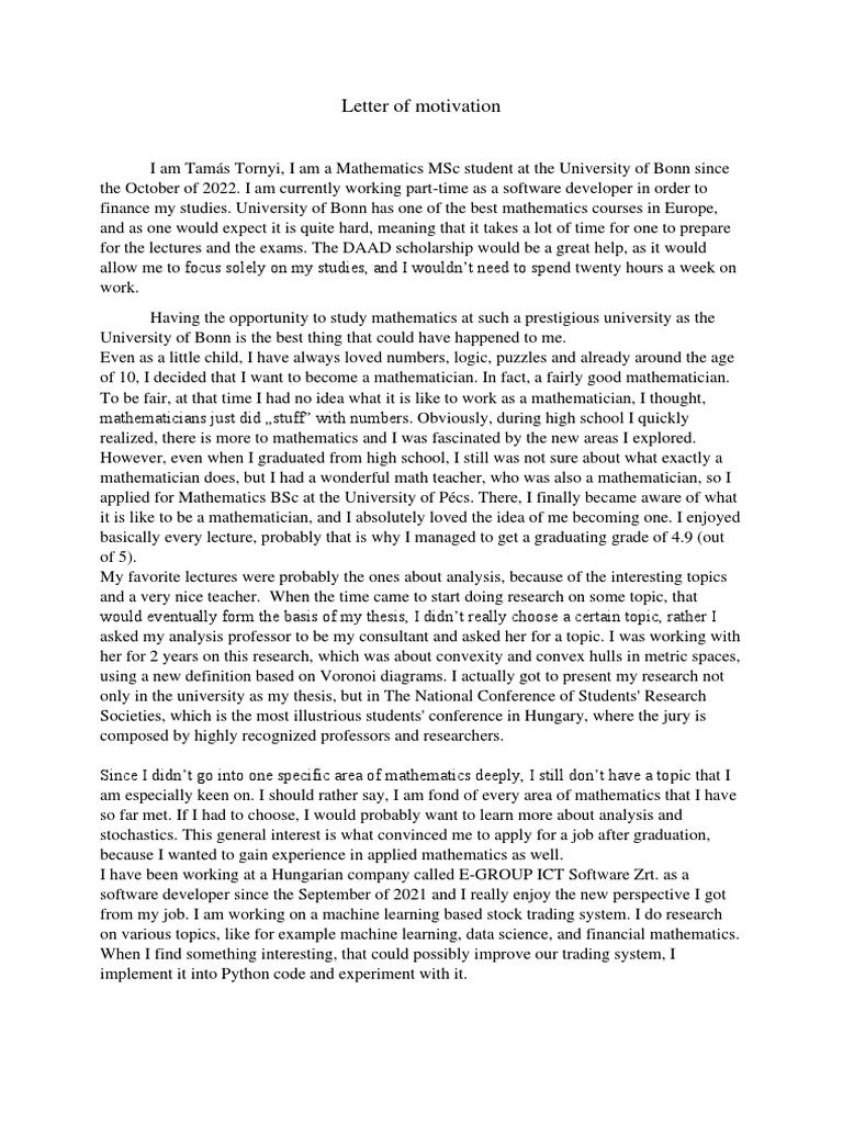 Letter of Motivation_daad | PDF | Mathematician | Mathematics