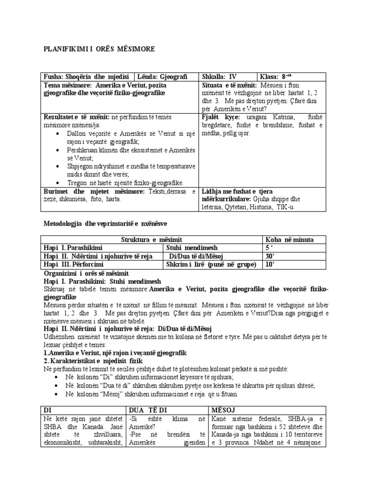 Planifikimi I Orës Mësimore | PDF