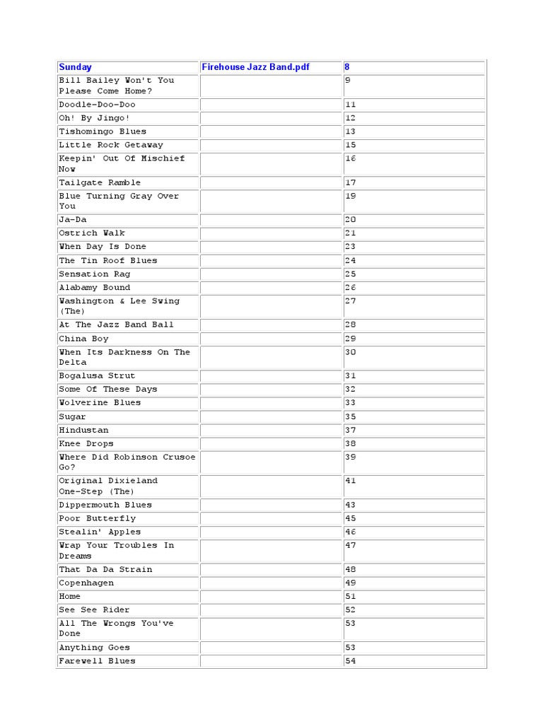 Firehouse - Jazz - Band Index | PDF | Blues | Jazz