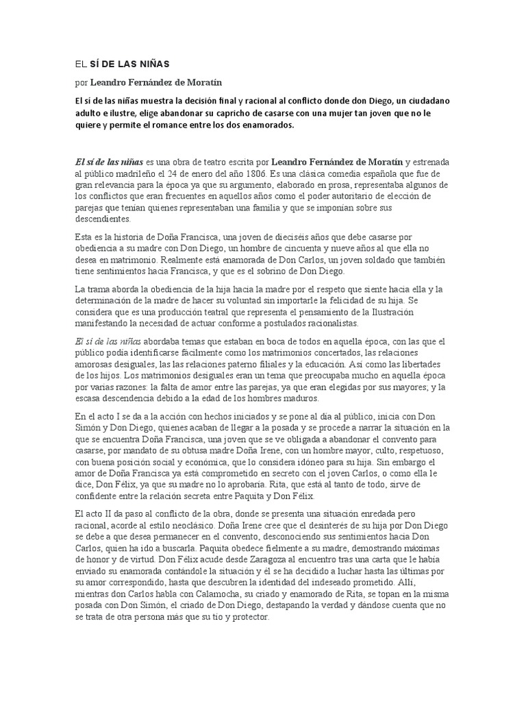 El sí de las niñas: amor y razón | PDF