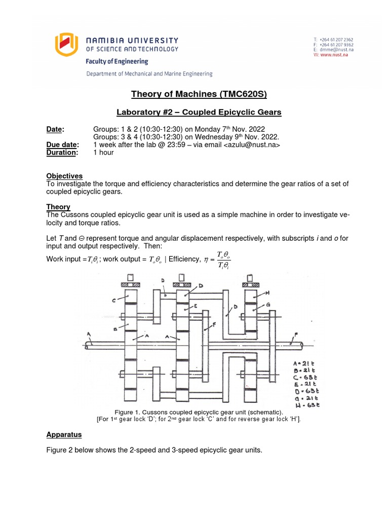 TOM620S-Lab2-Coupled Epicyclic Gears-2022 | PDF | Gear | Torque