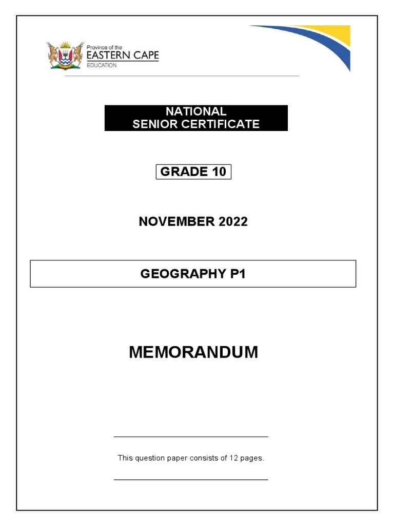 Geography P1 Memo GR10 Eng Nov 2022 | PDF | Plate Tectonics | Rain