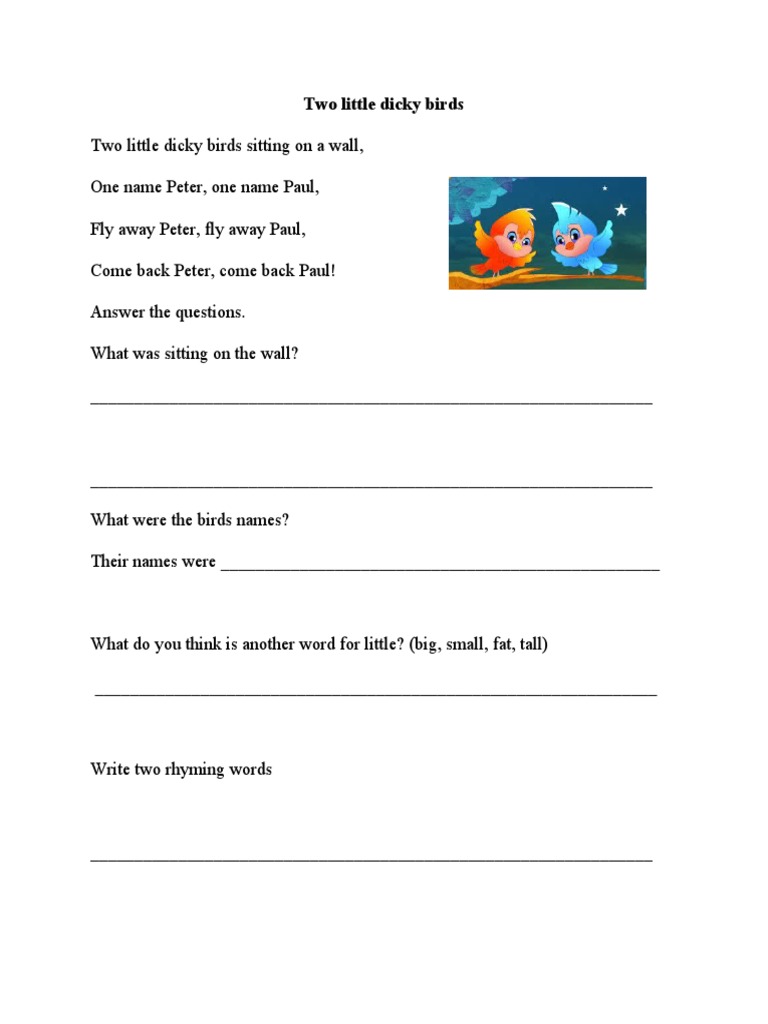 Comprehension Two Little Dicky Birds | PDF