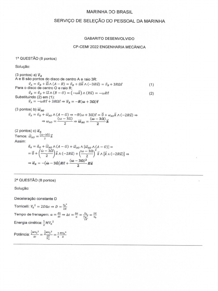 Cp-Cem-2022 Gabarito Engenharia Mecânica | PDF