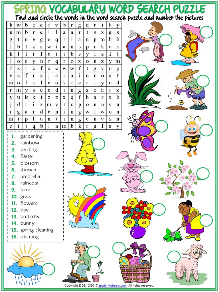 Seasons Vocabulary Esl Word Search Puzzle Worksheets For Kids | PDF ...