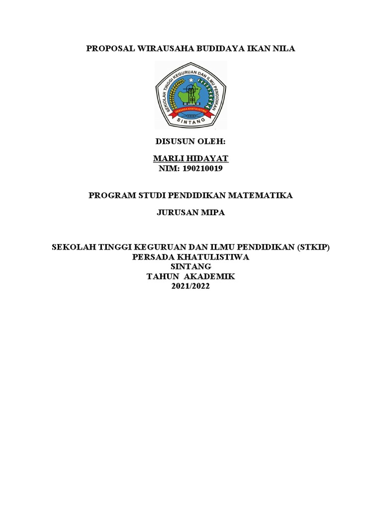 PROPOSAL WIRAUSAHA BUDIDAYA IKAN NILA - Marli Hidayat - A2 - 5 | PDF