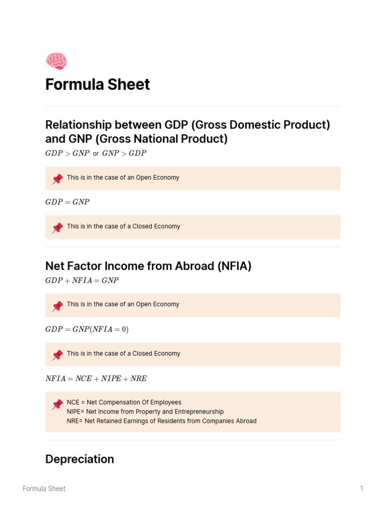 Formula - Sheet Chapter 2 | PDF | Gross Domestic Product | Measures Of ...
