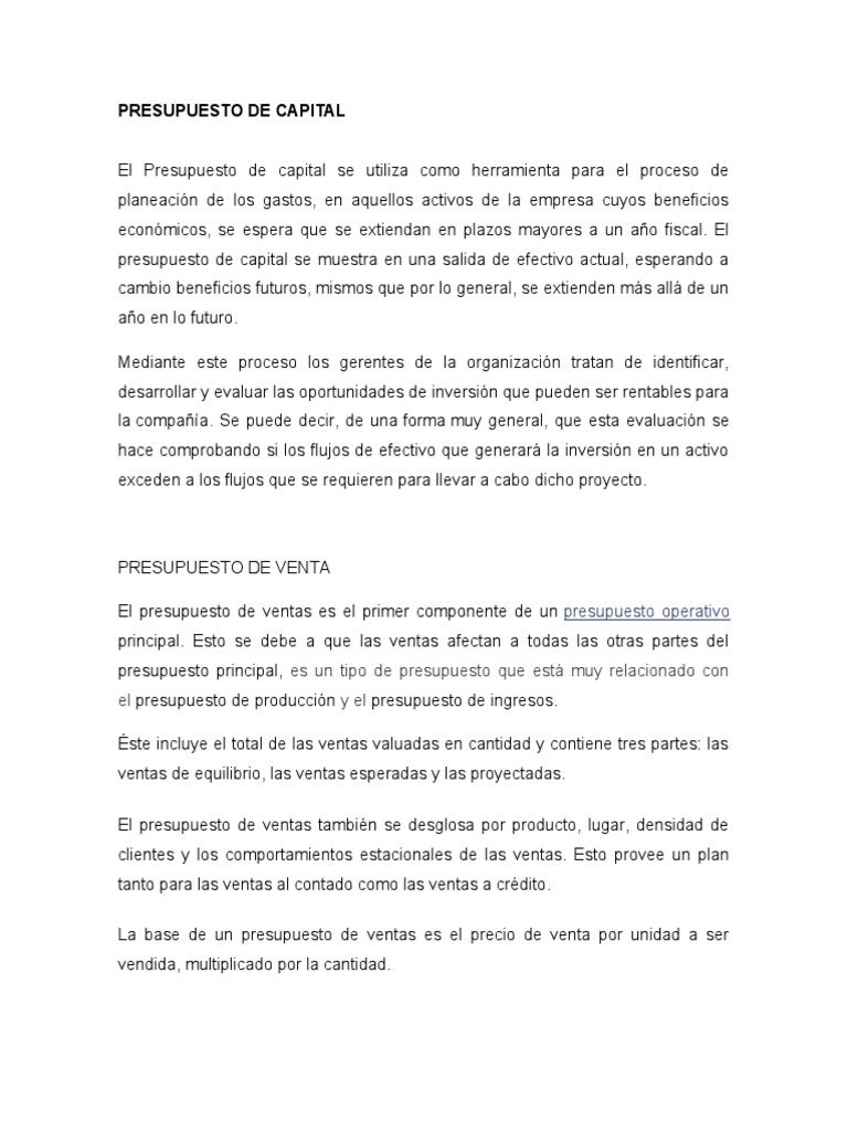 Presupuesto de Capital | PDF | Presupuesto | Business