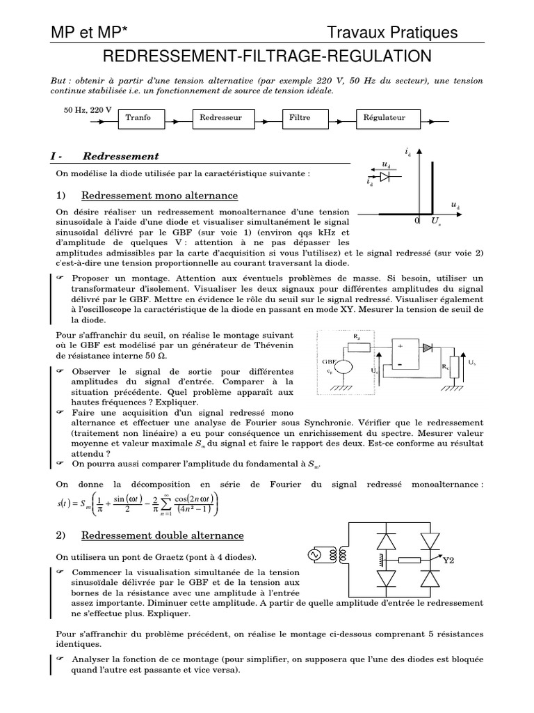 TP Redressement-Filtrage-Regulation | PDF | Redresseur | Diode