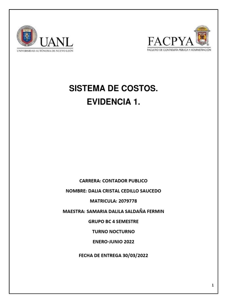 Evidencia 1 | PDF | Costo | Contabilidad de costos
