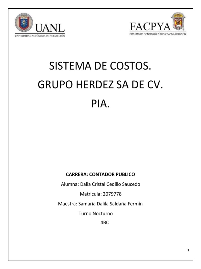 Sistema de Costos. Grupo Herdez Sa de Cv. Pia | PDF | Marketing | Alimentos