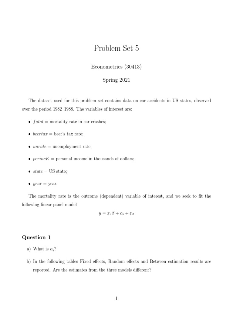 Problem Set 5: Econometrics (30413) Spring 2021 | PDF | Computers