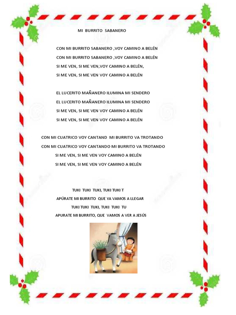 Letra y actividades de "Mi Burrito Sabanero" | PDF